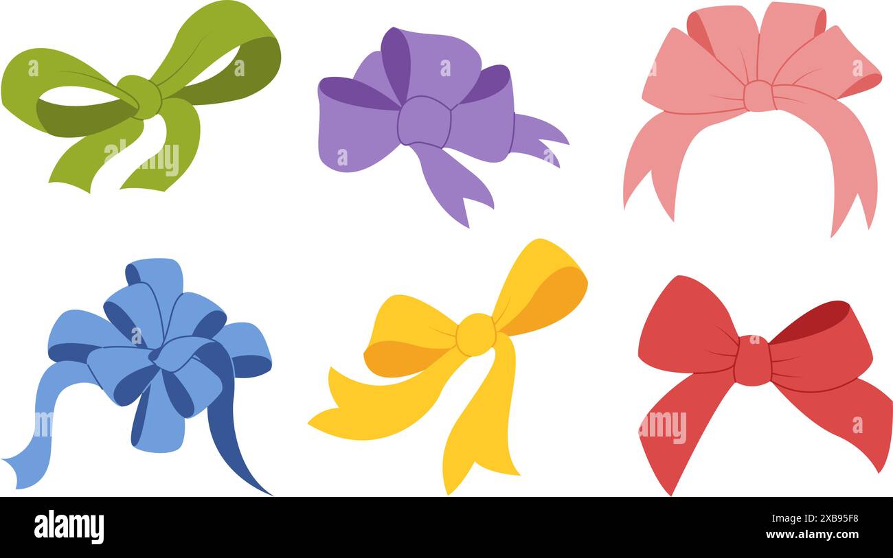 Ribbon bow set. Valentine day or wedding decorated tape bows. Cartoon ...