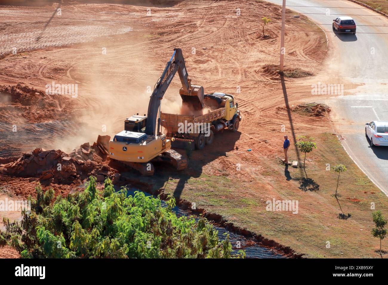 Brasilia, Brazil, June 5 2024 Construction work on the foundation of a ...