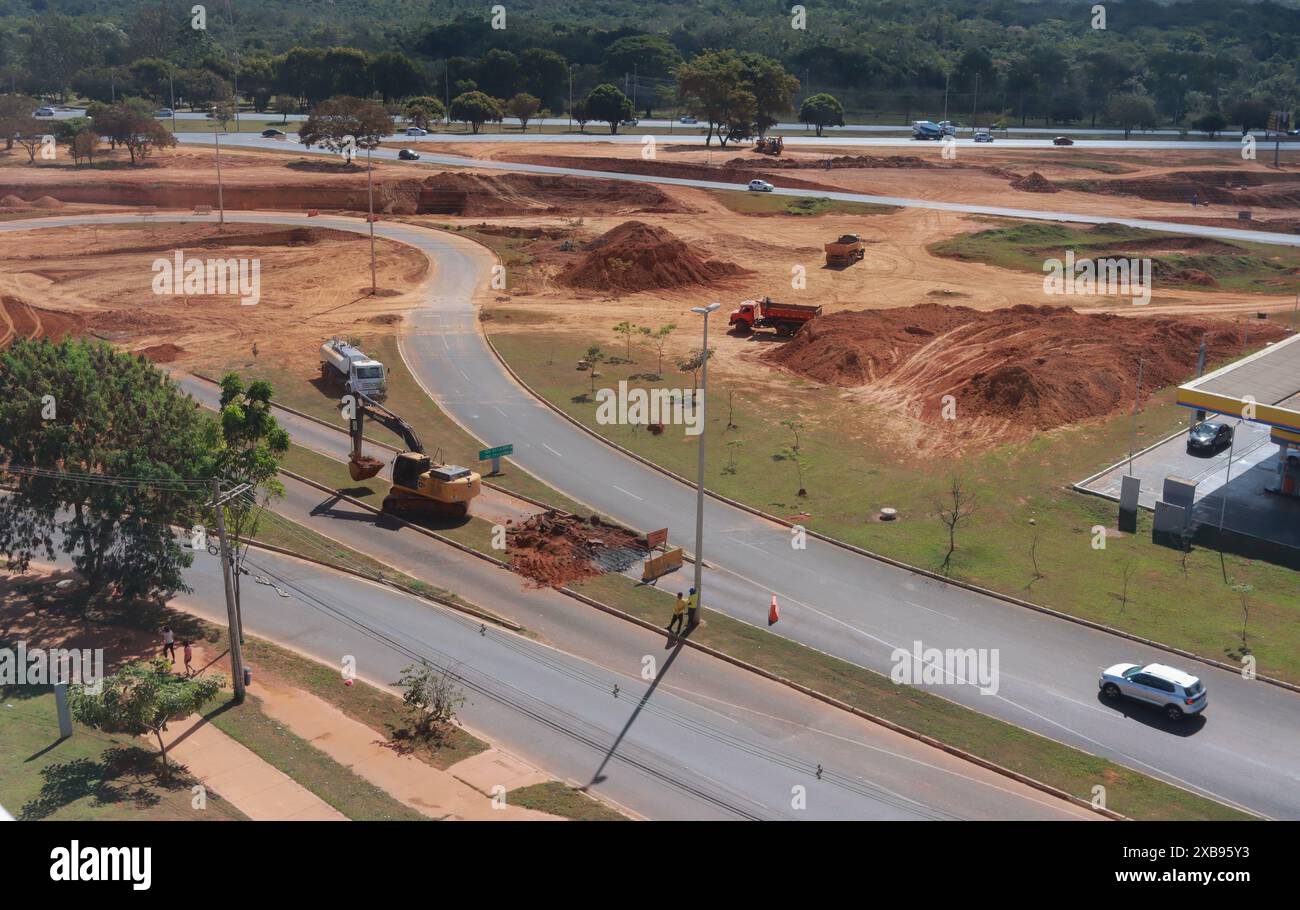 Brasilia, DF, Brazil June 5 2024 Excavator digging up the ground and ...