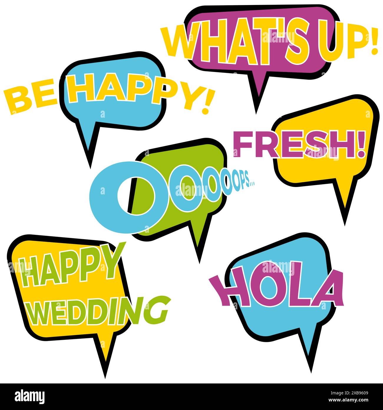 Set of six cartoon comic balloon speech bubbles in flat style. Elements ...