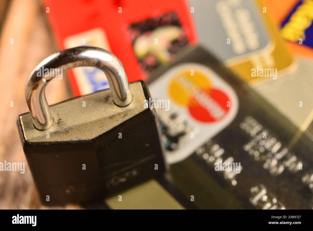 Padlock on top of credit cards Stock Photo - Alamy