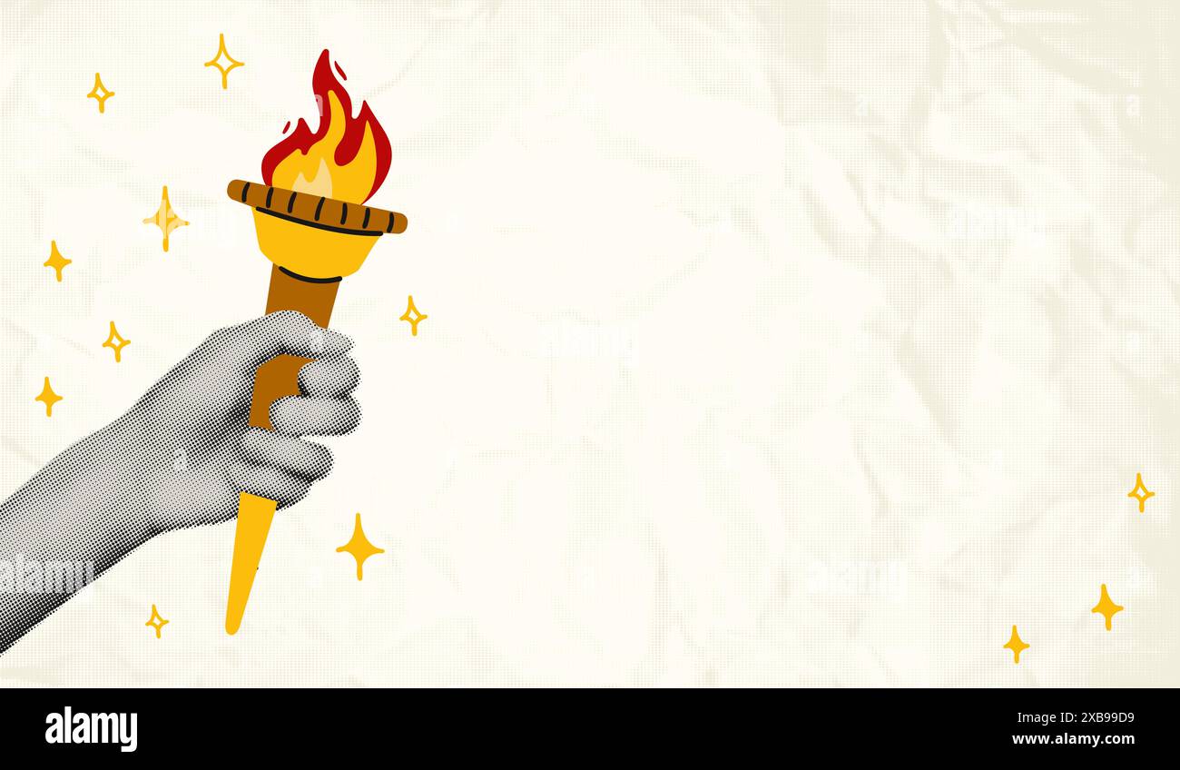 Halftone hand holding torch with burning fire vector illustration Stock ...
