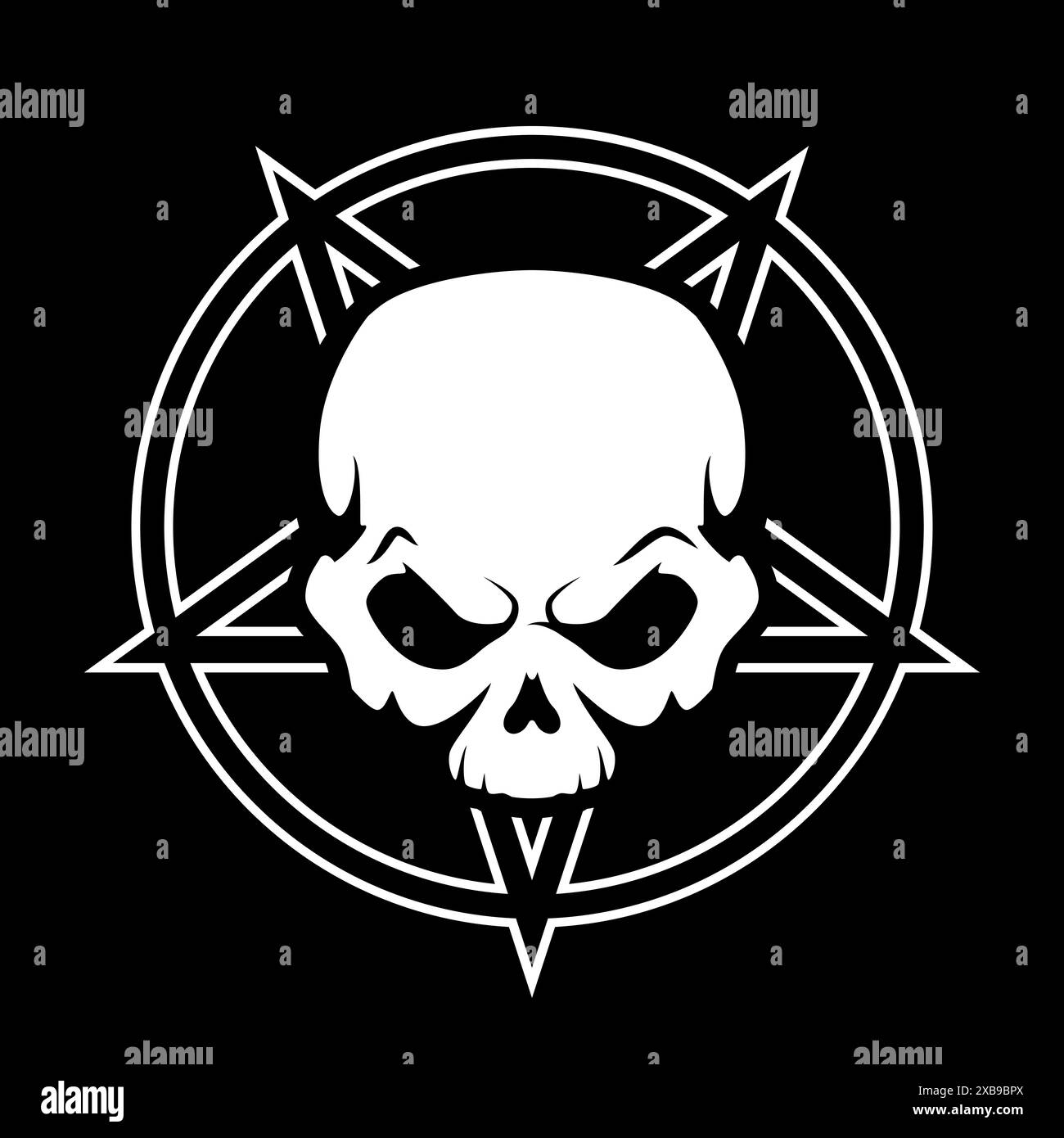 human skull with Pentagram in circle - black and white vector ...