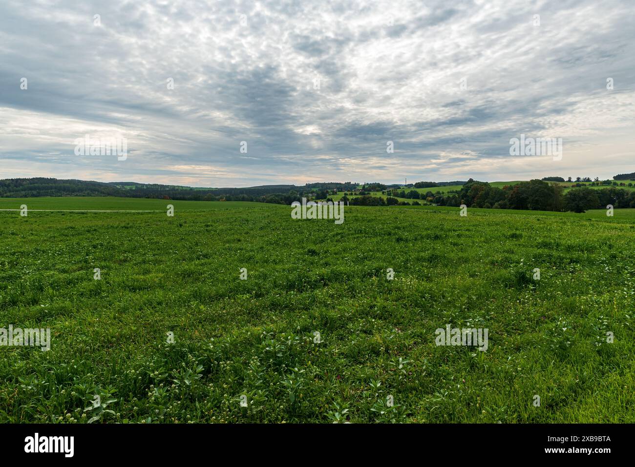 Beautiful scenery of early autumn countryside with small village and ...