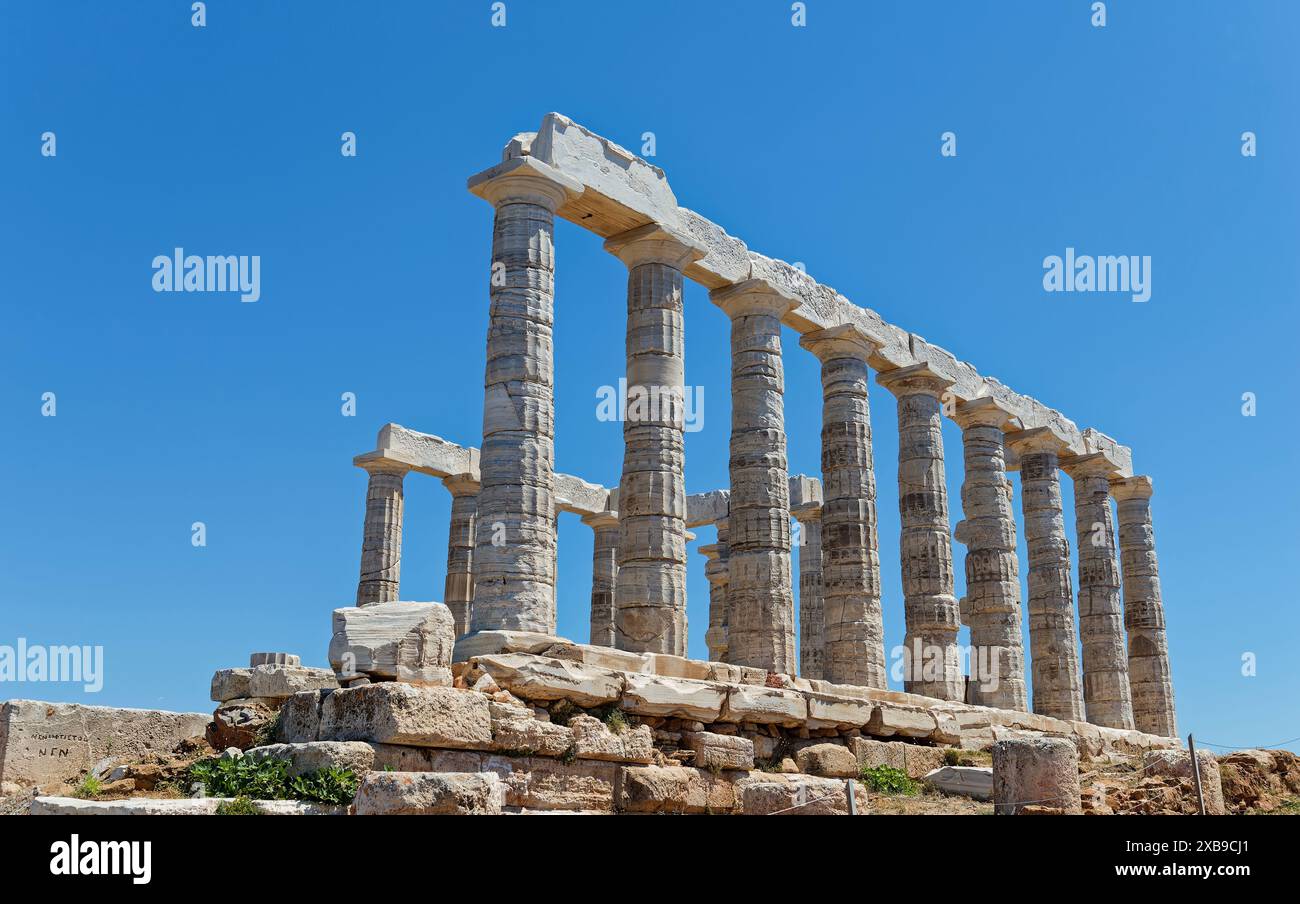 The ancient Greek temple of Poseidon at Cape Sounion, built during 444 ...