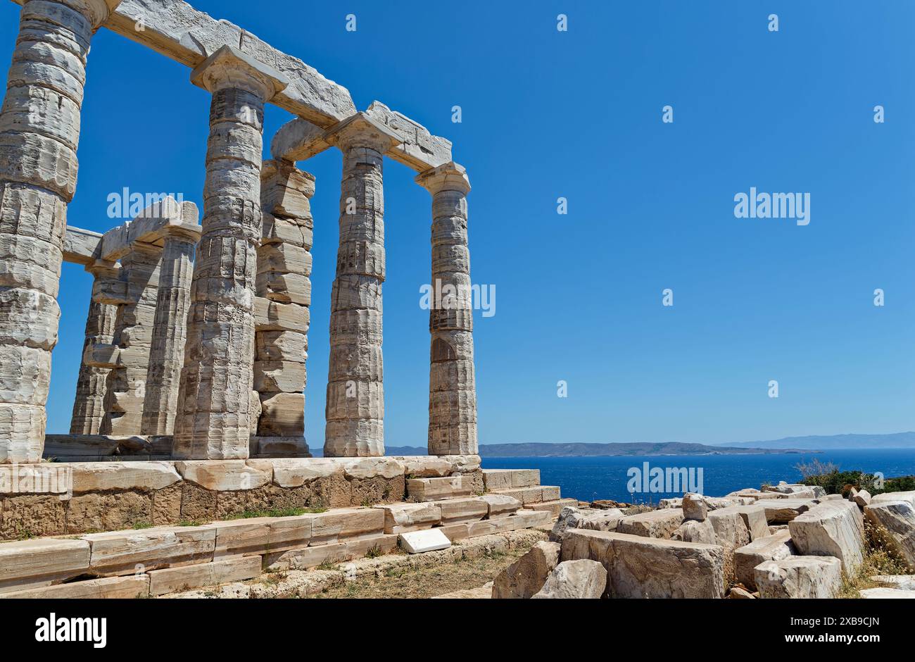 The ancient Greek temple of Poseidon at Cape Sounion, built during 444 ...