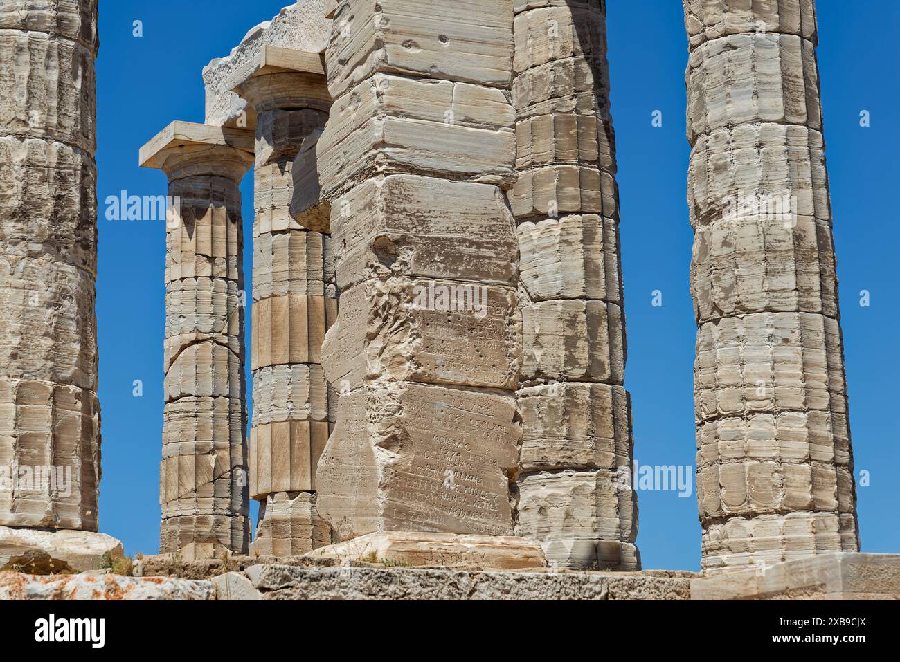 The ancient Greek temple of Poseidon at Cape Sounion, built during 444 ...