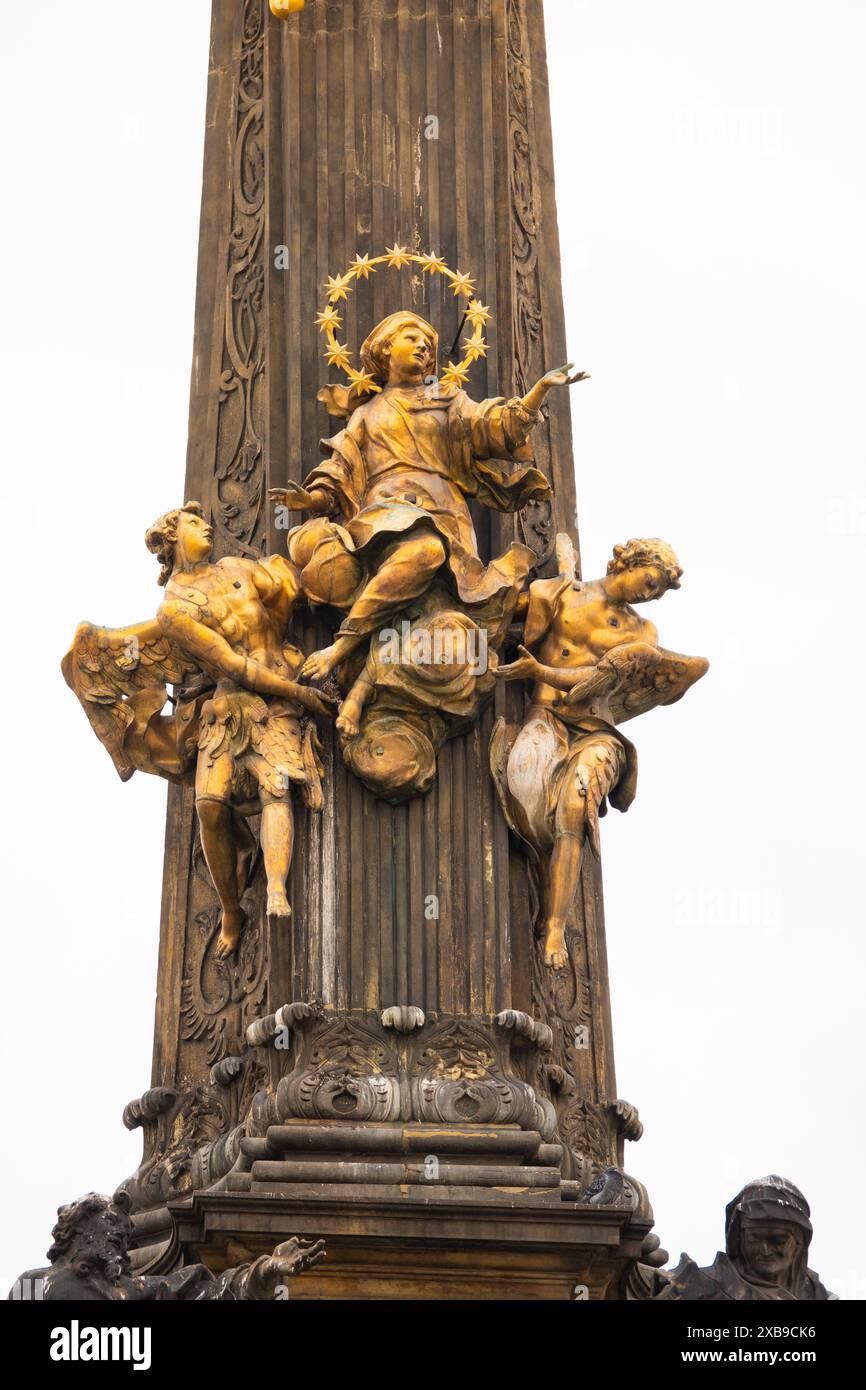 2022-04-20 Close-up of details of the Holy Trinity Column in Olomouc in ...