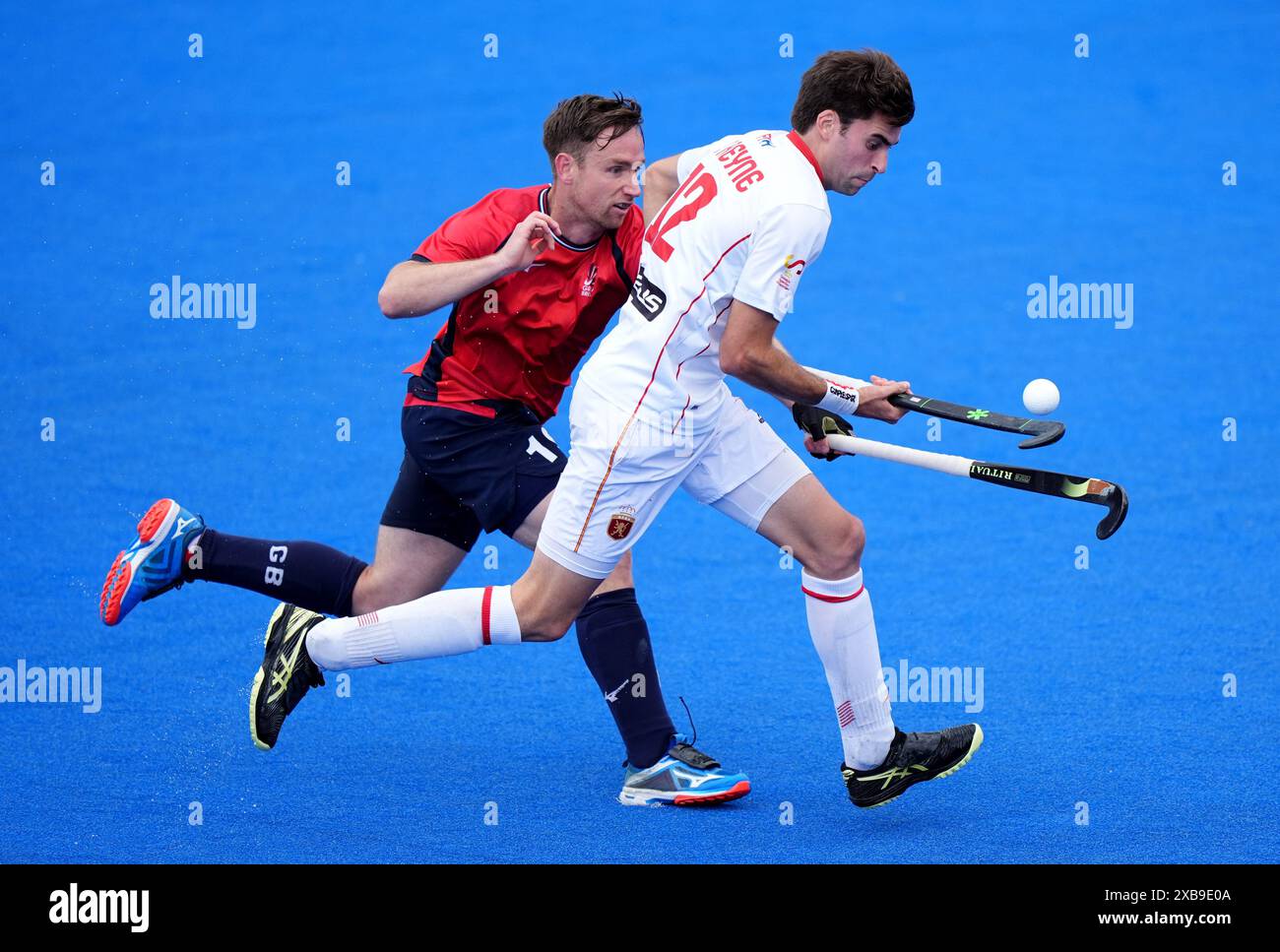 Great Britain's David Goodfield (left) and Spain's Marc Reyne battle ...