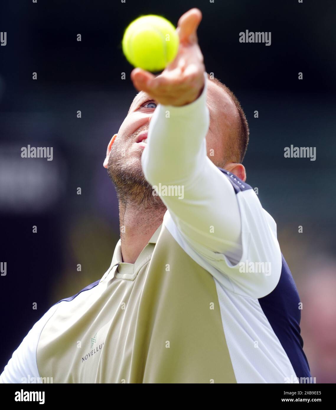 Daniel Evans in action Dominic Stricker (not pictured) on day two of ...