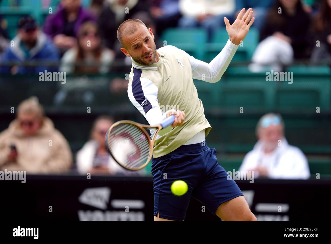 Daniel Evans in action Dominic Stricker (not pictured) on day two of ...