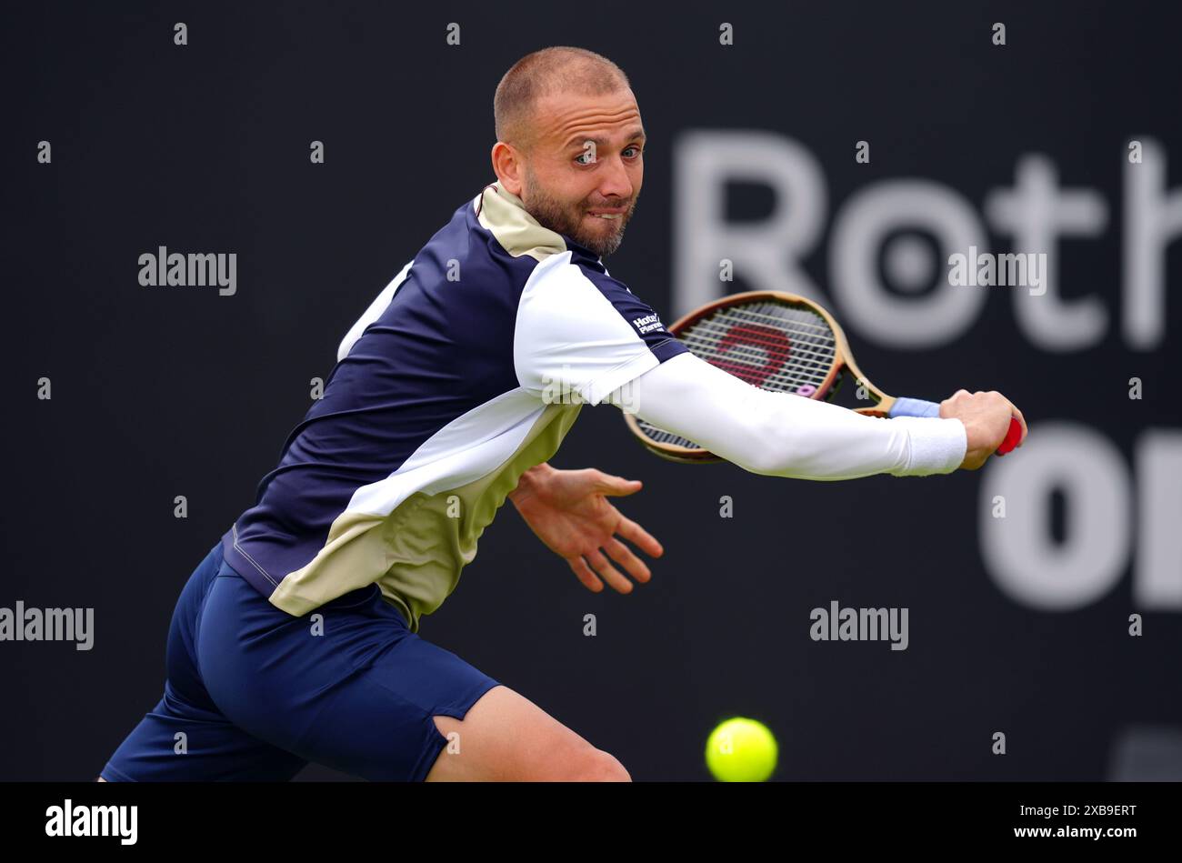 Daniel Evans in action Dominic Stricker (not pictured) on day two of ...