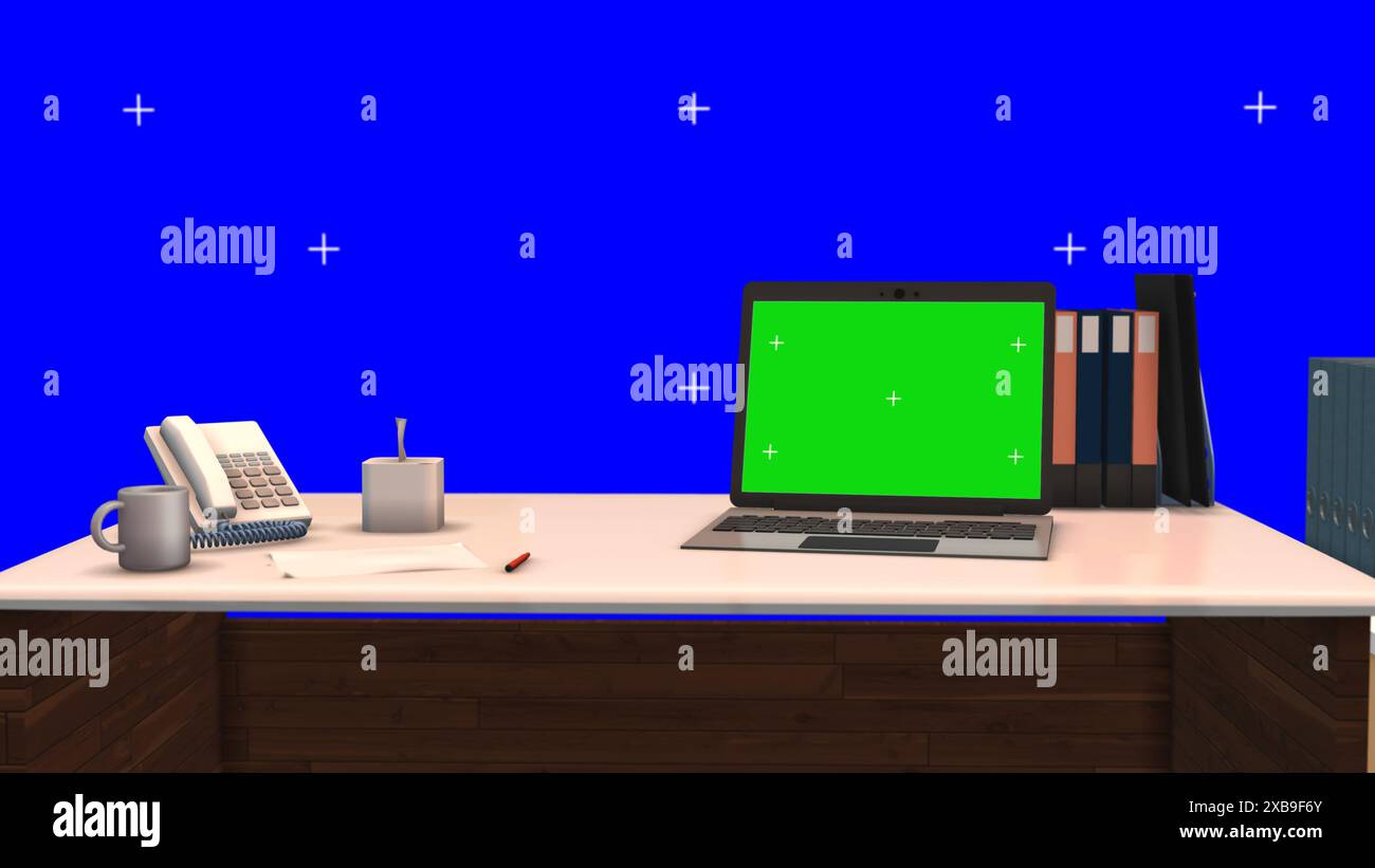 Laptop with green screen and blue chroma key background Stock Photo - Alamy