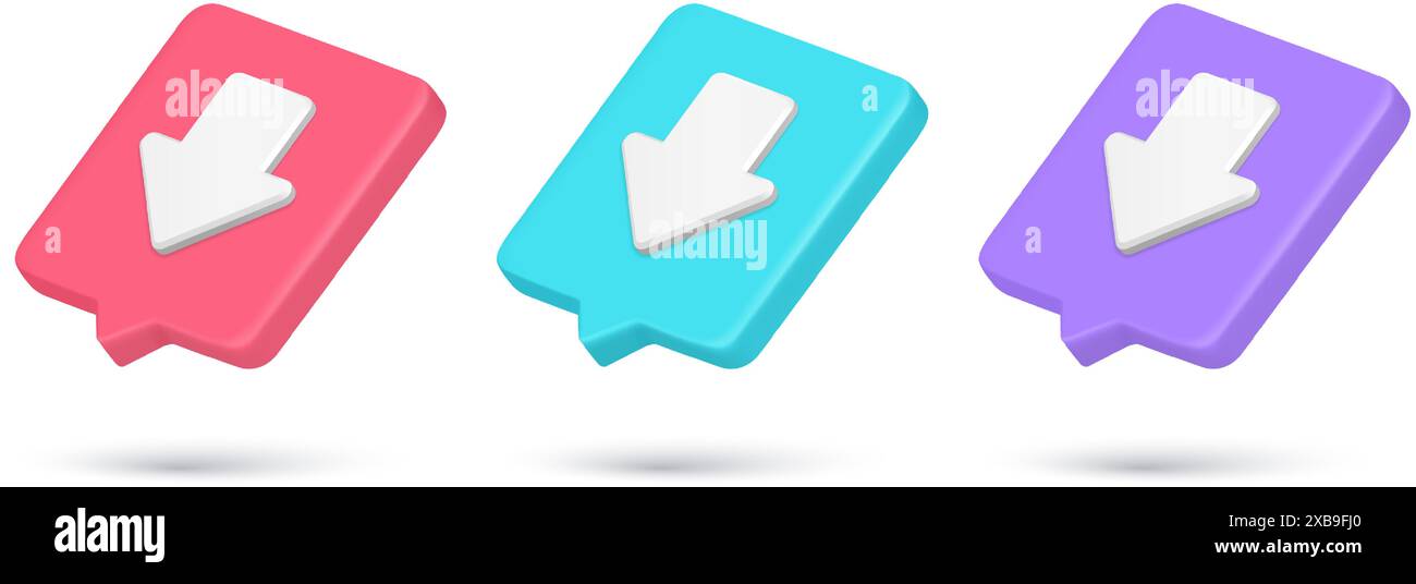 Realistic quick tips downward arrow download direction pointer 3d icon ...