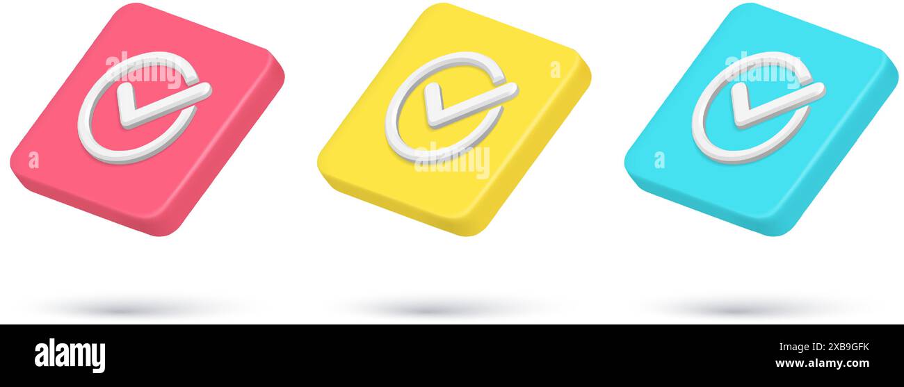 Collection checkmark in circle complete done ok 3d icon realistic ...