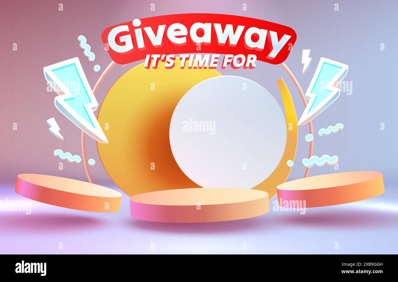 Giveaway neon podium, shop mega discount, special promo frame. Vector ...