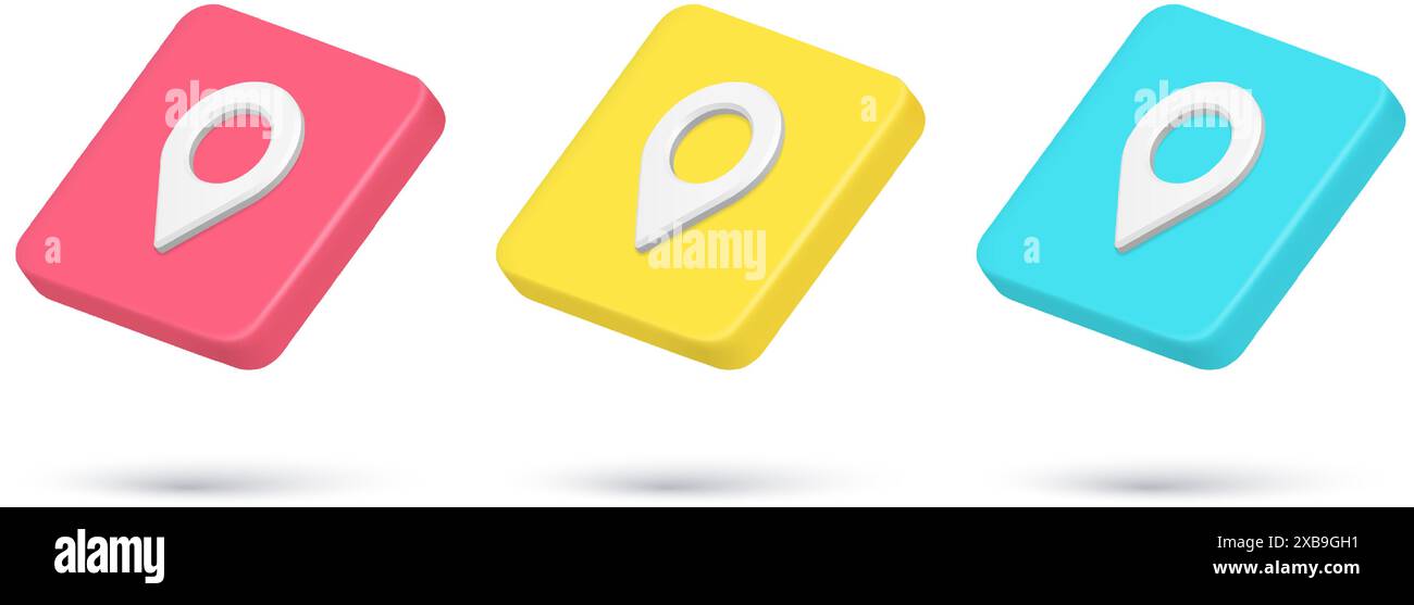Collection multicolored map pin location pointer quick tips 3d icon vector illustration. Set ...