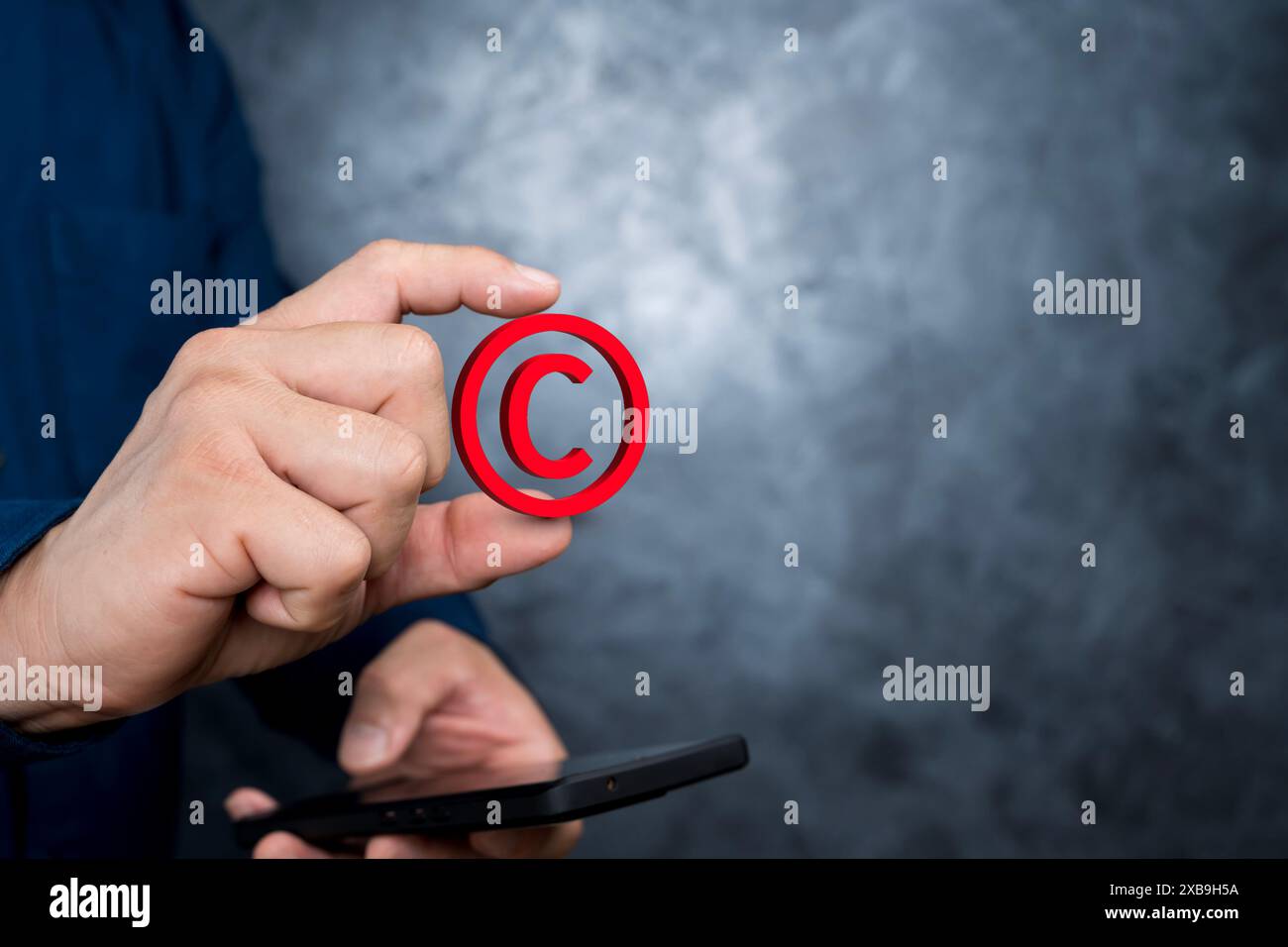 Copyright or patent concept. Person use laptop with virtual copyright ...