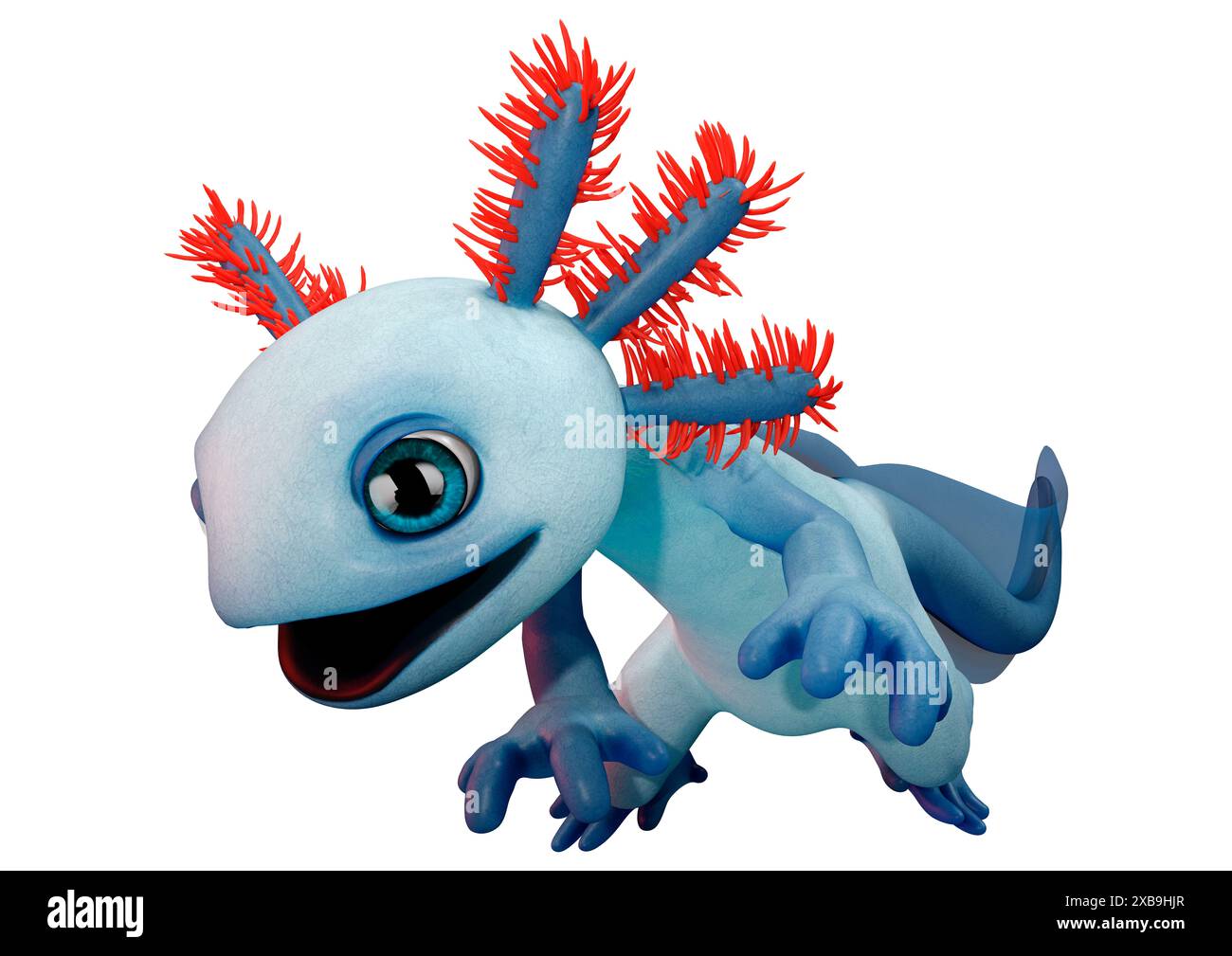 3D rendering of a cute blue toon axolotl isolated on white background ...