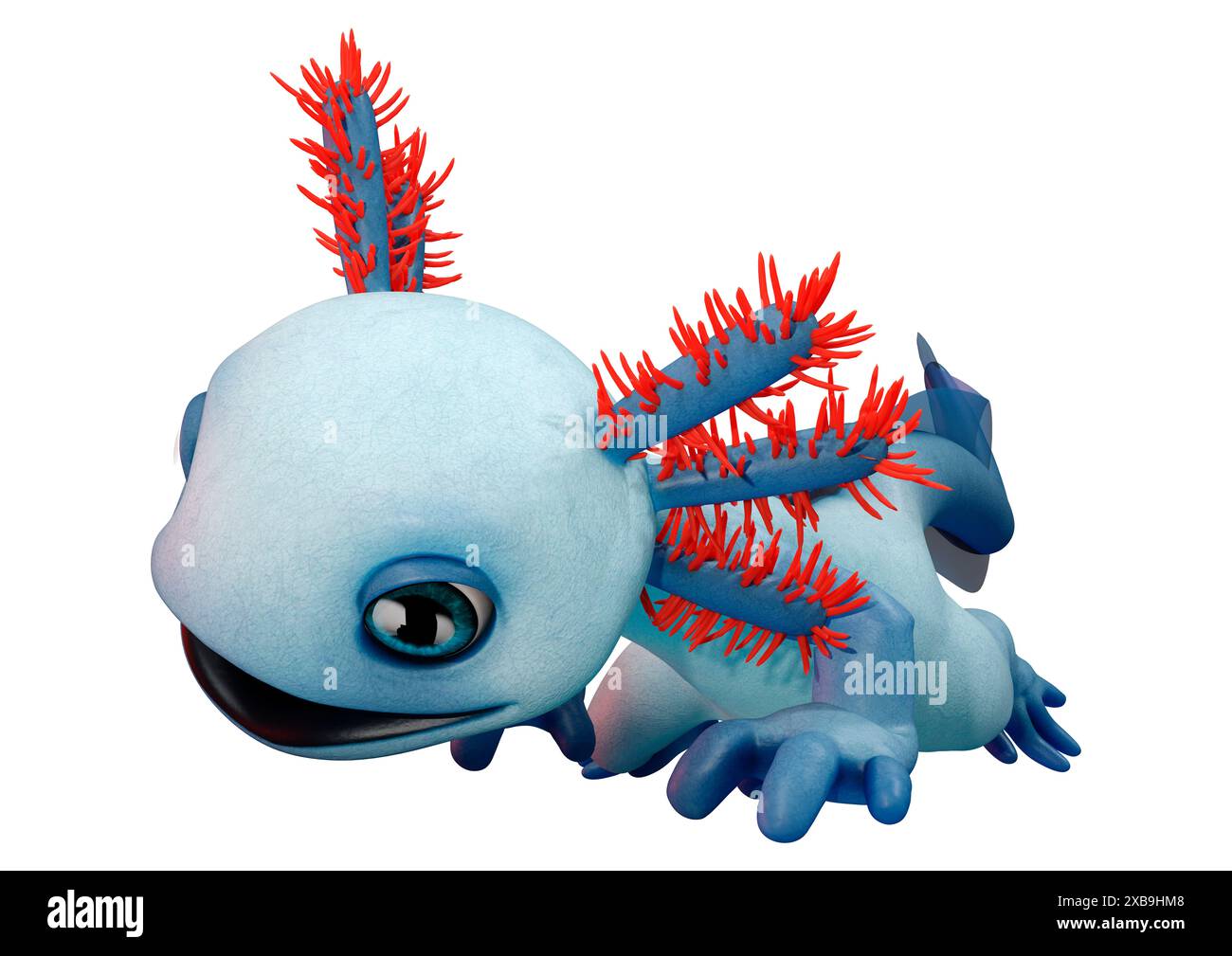 3D rendering of a cute blue toon axolotl isolated on white background ...