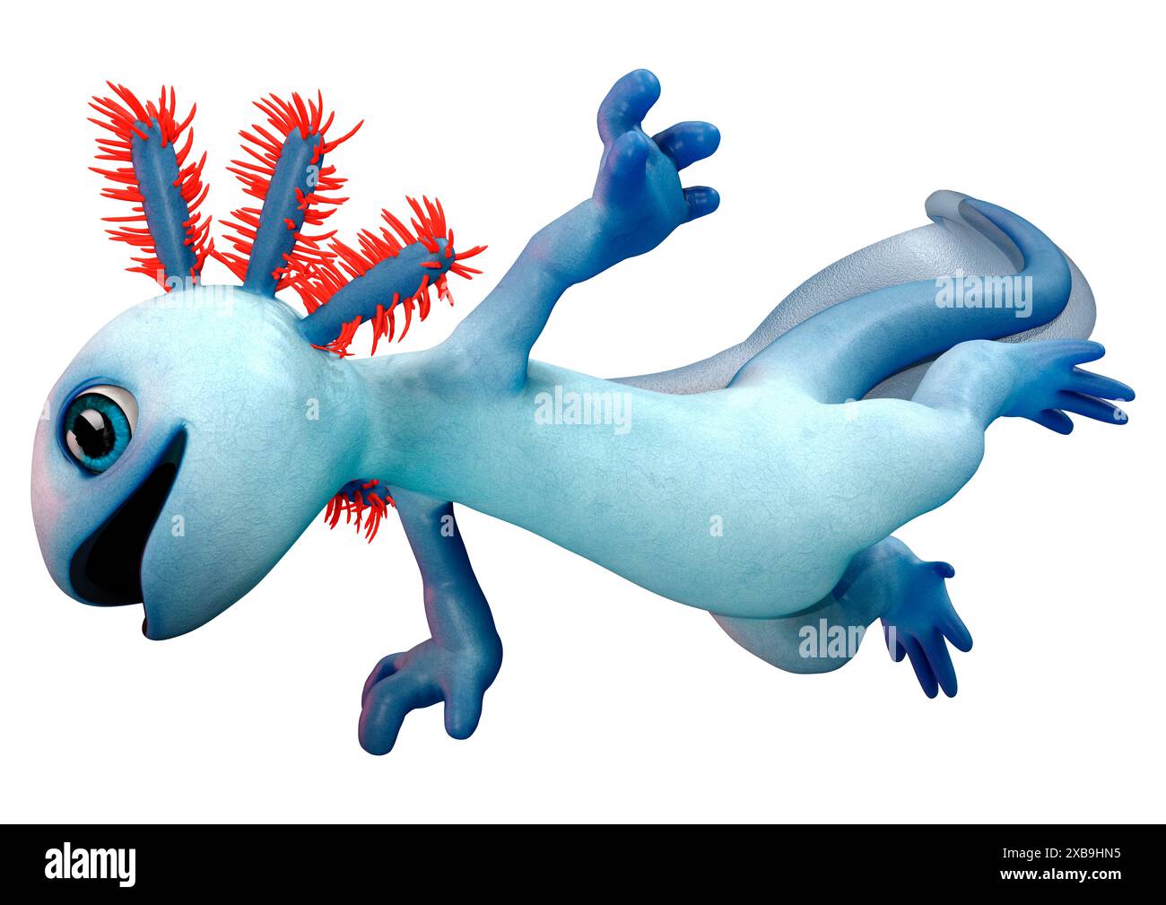 3D rendering of a cute blue toon axolotl isolated on white background ...