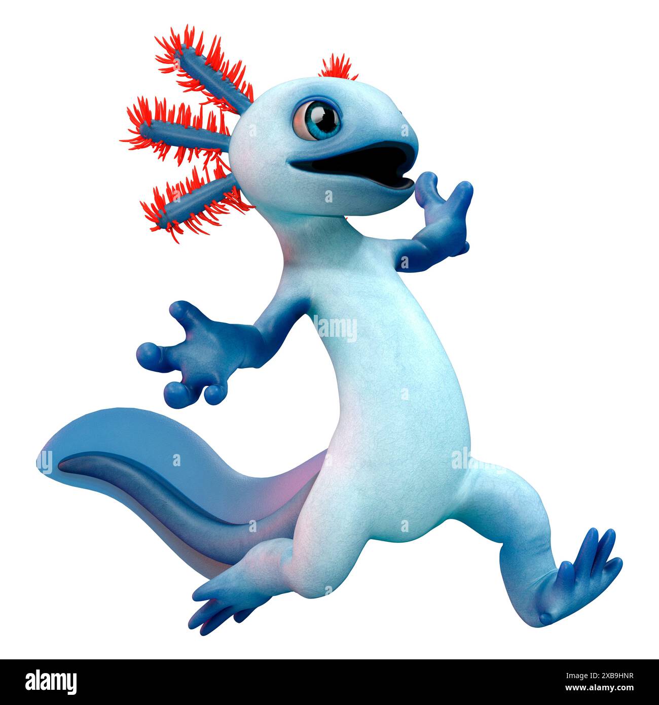 3D rendering of a cute blue toon axolotl isolated on white background ...