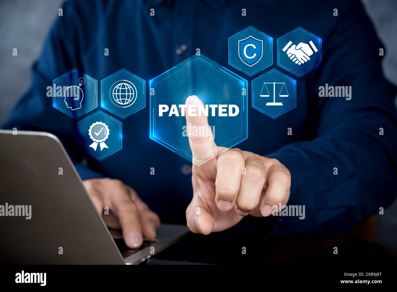 Patented patent copyright law business technology concept. businessman ...