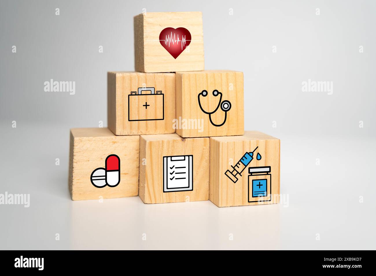 Wood cube block with Medical treatment and care. Medical and healthcare ...