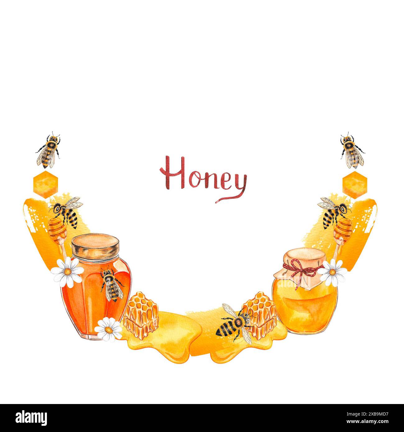 Decorative frame made of bee products, honey, bees, jars of honey ...