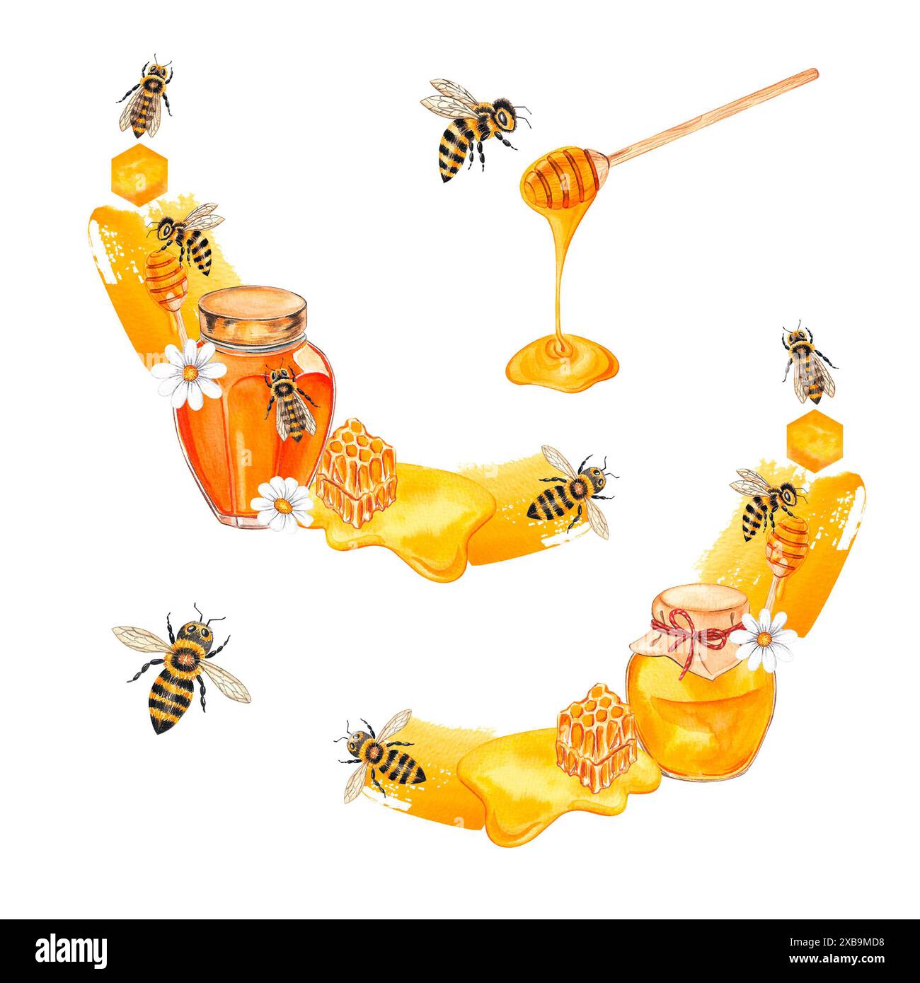 Decorative frame made of bee products, honey, bees, jars of honey ...