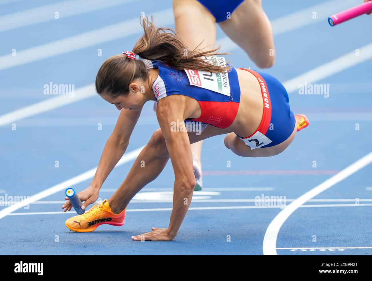 Rome, Italy 20240611. Norwegian Amalie Iuel falls over the finish line ...