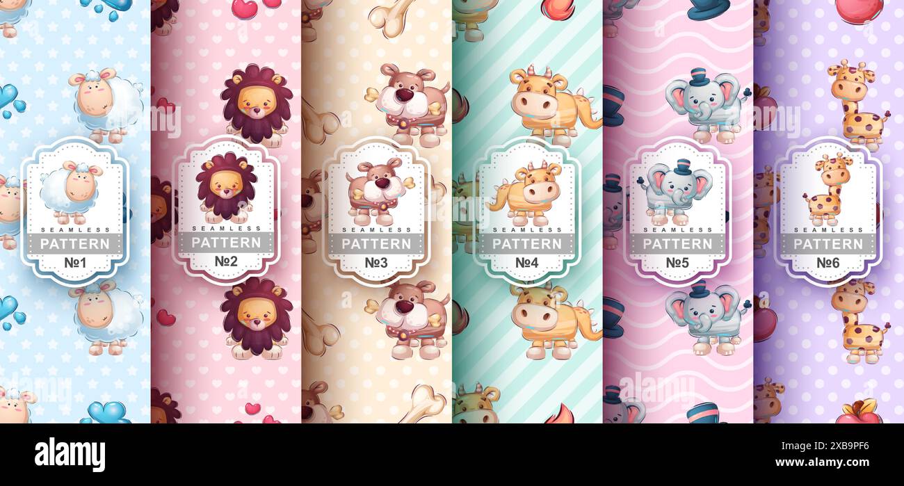 Set cartoon character animals and patterns Stock Vector Image & Art - Alamy