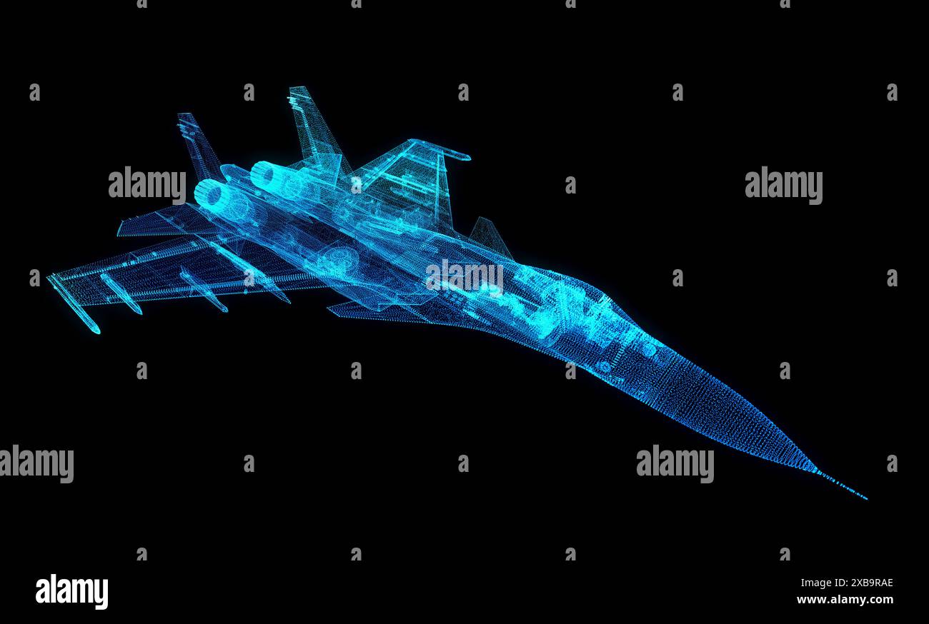 Military Jet from x-ray polygonal line. Air plane in motion, lines and ...