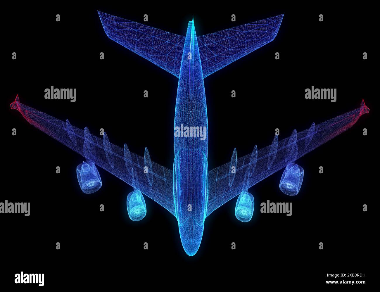 Airplane flying travel. Blue business airliner tourism wireframe mesh ...