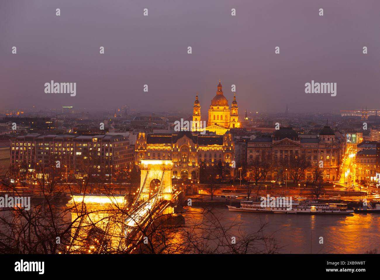 Enjoy the nighttime panoramic view of Budapest showcasing illuminated ...