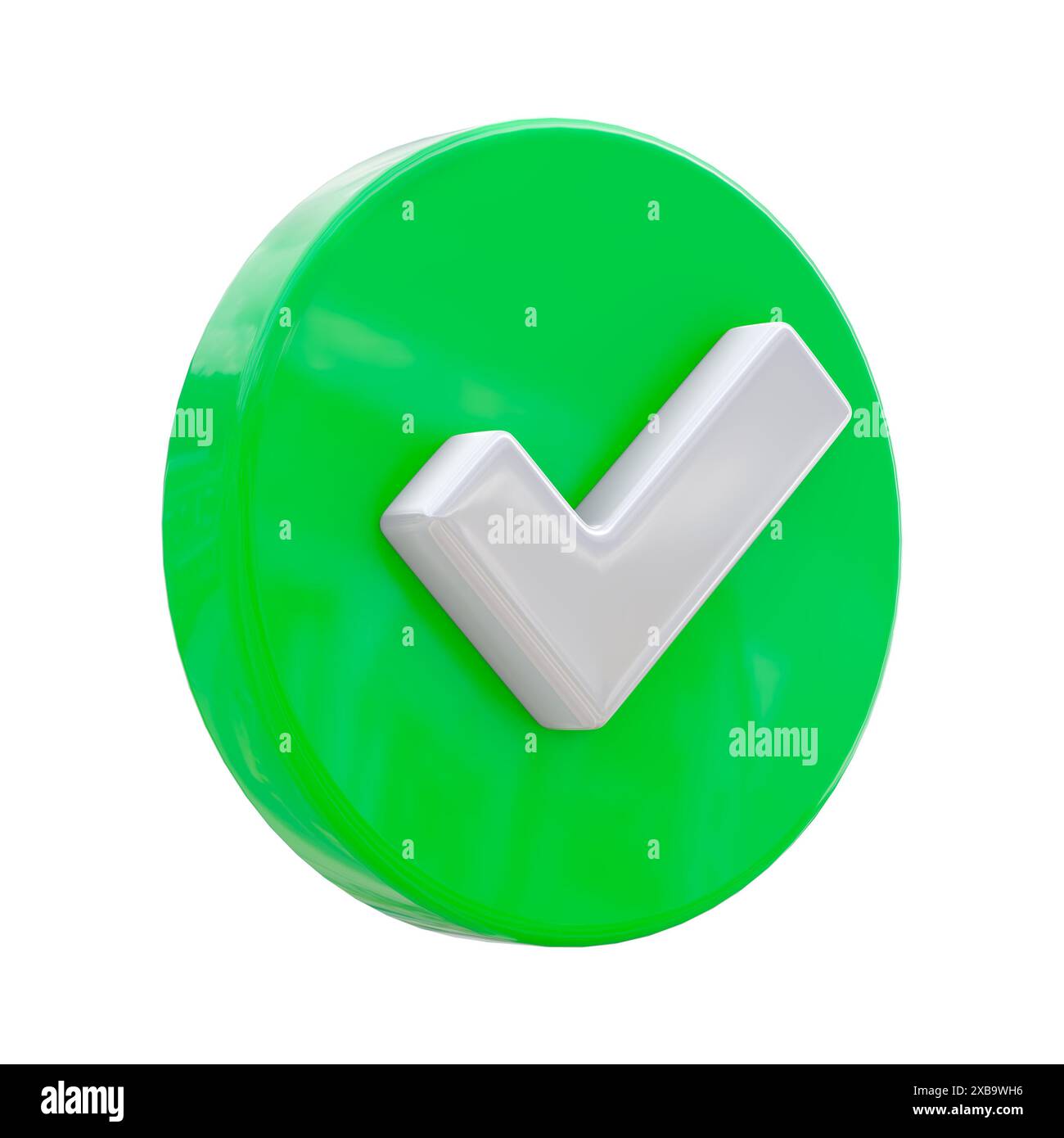 Green 3d icon Check mark on round disk isolated on white background ...