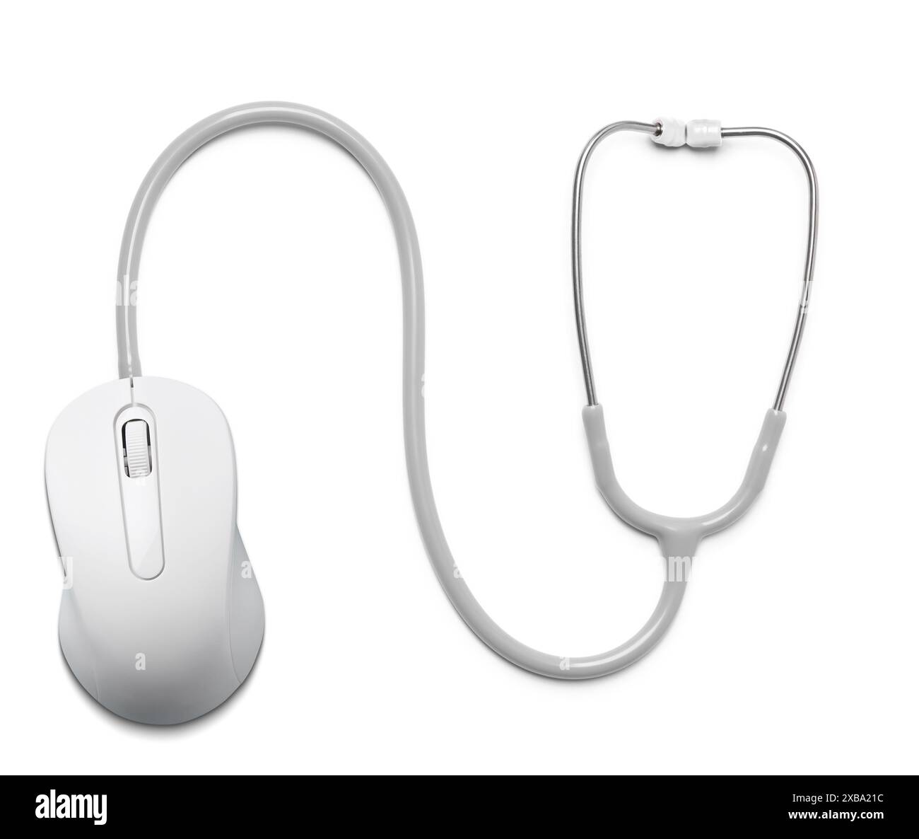 Stethoscope with computer mouse isolated on white, top view. Online ...