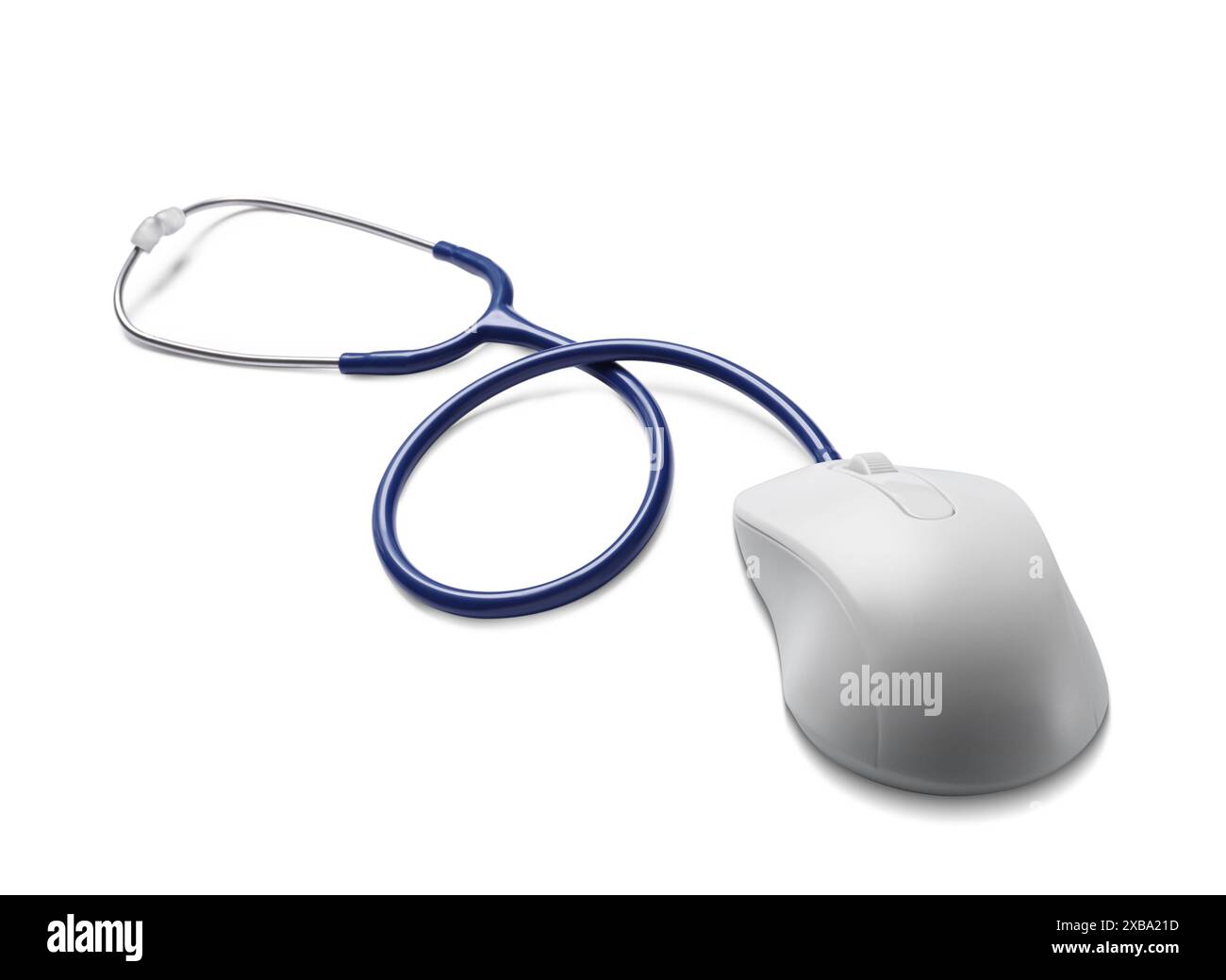 Stethoscope with computer mouse on white background. Online medicine ...