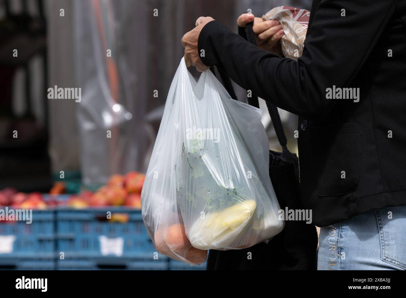 PRODUCTION - 11 June 2024, Saxony, Dresden: A woman carries her ...