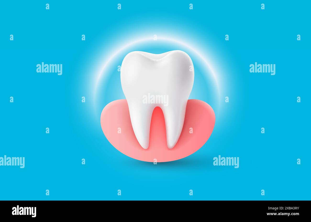 Tooth with gum, 3D illustration of a tooth on a light background ...