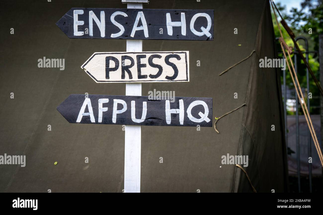 Signpost to ENSA, press and AFPU HQ at the 80th Southwick Revival ...
