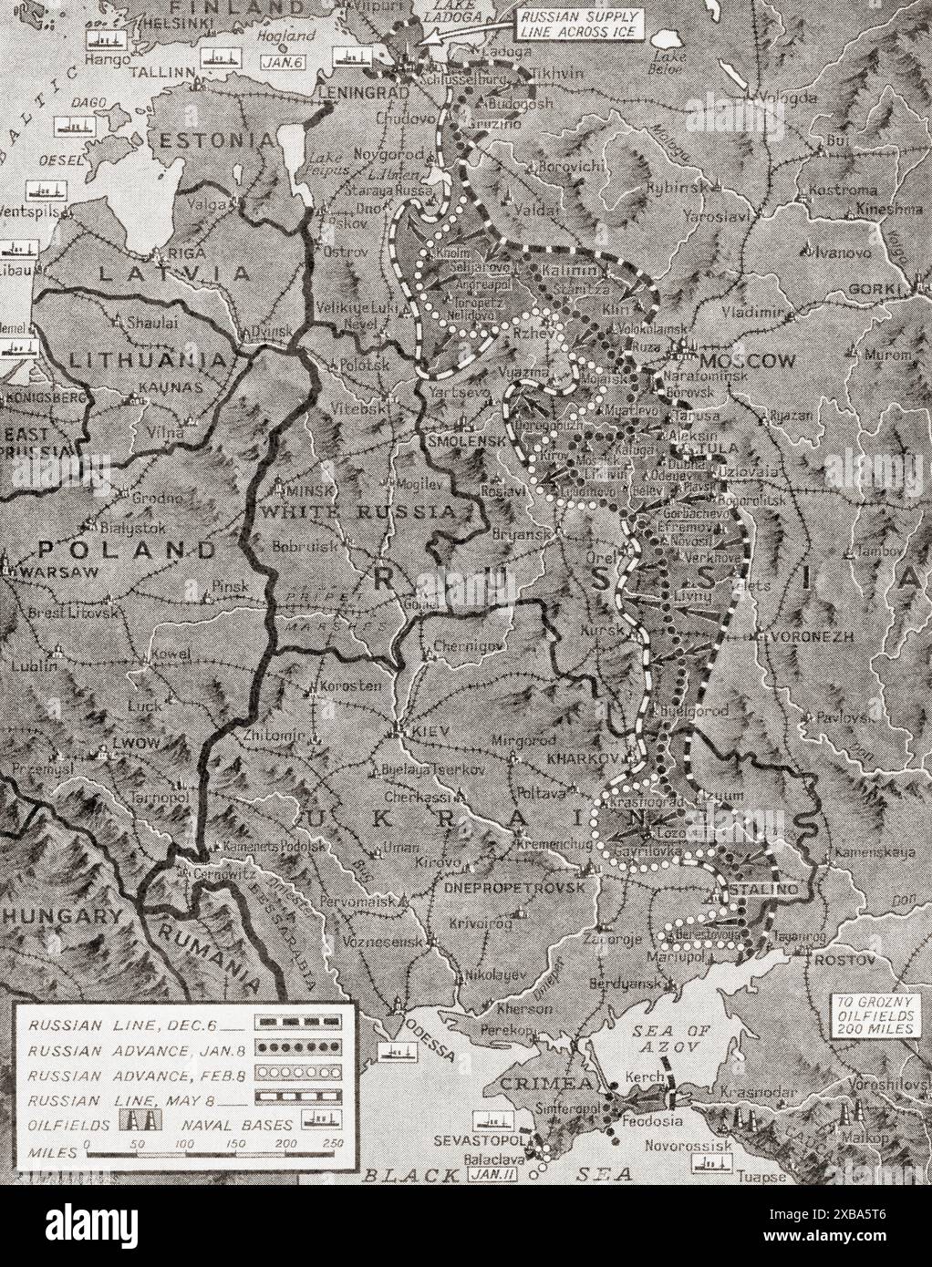 Map showing the territory (shaded dark) recaptured during the Russian ...