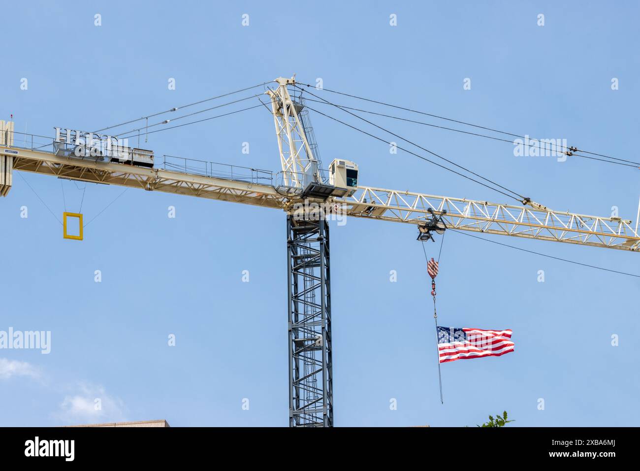 American flag tower crane hi-res stock photography and images - Alamy