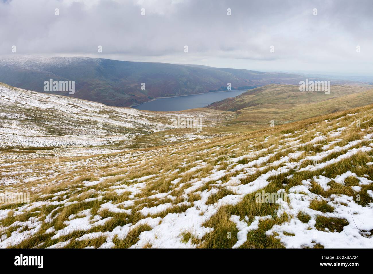 Late autumn snow on the southwest slope of Selside fell with Haweswater ...
