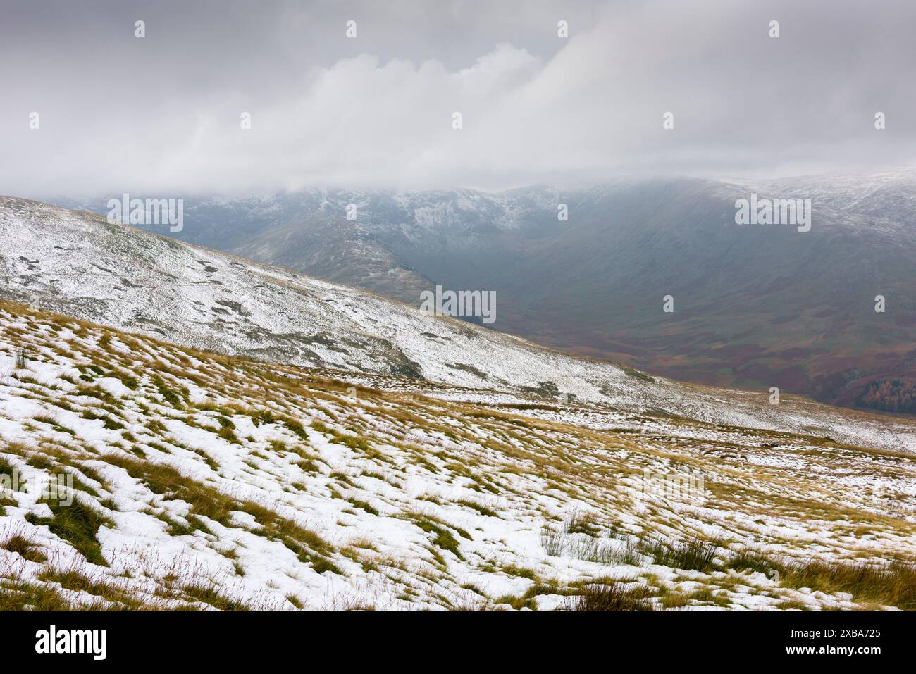 Late autumn snow on the northern slope of Branstree from Selside fell ...