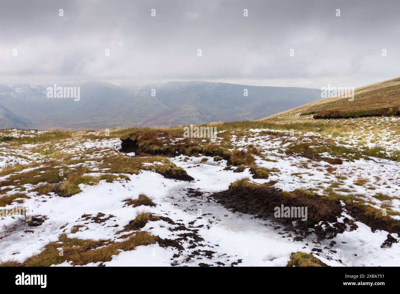 Late autumn snow on Captain Whelter Bog on Selside fell in the Lake ...