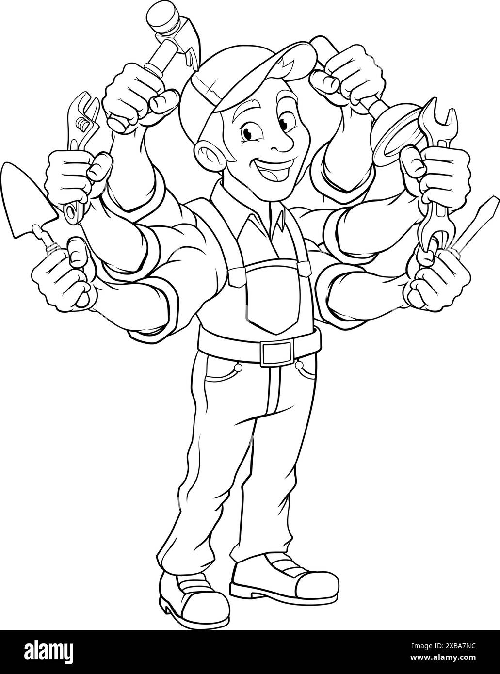 Handyman Cartoon Handy Man Caretaker Multitasking Stock Vector Image ...