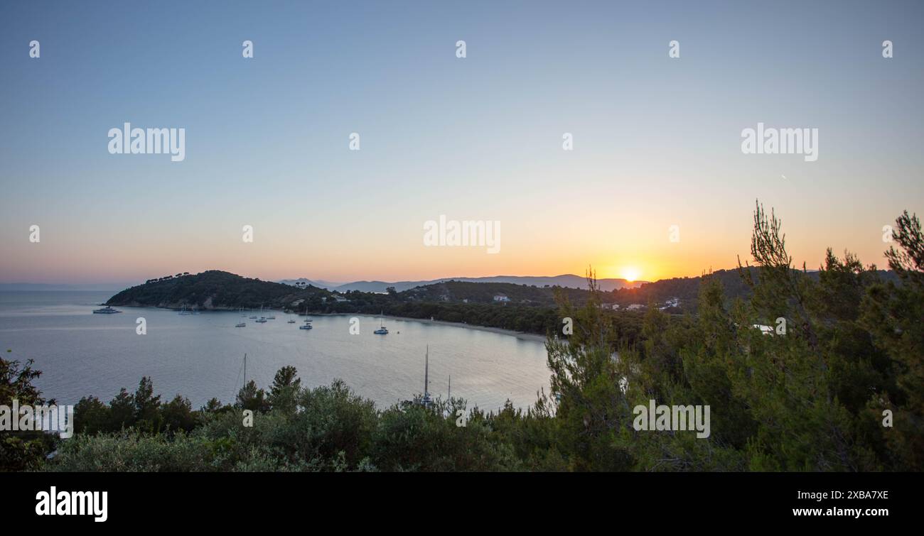 Koukounaris Beach Skiathos Island Greece at Sunset Stock Photo - Alamy