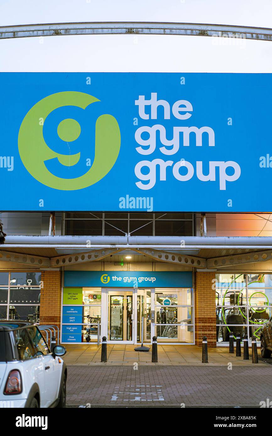 Front store view of the gym group exercise shop on a retail park in the ...