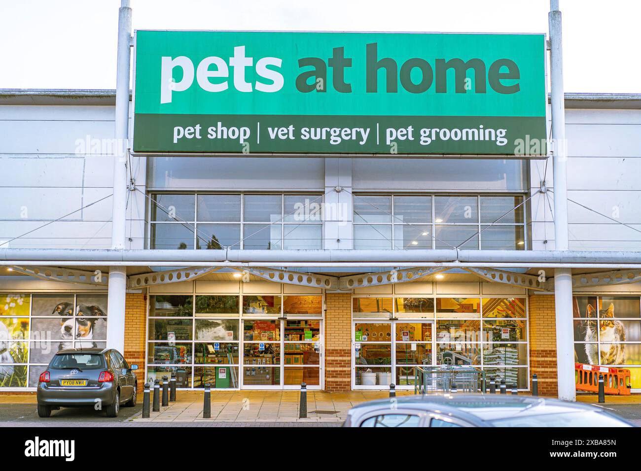 Front store view of a Pets at Home shop on a retail park in the UK ...
